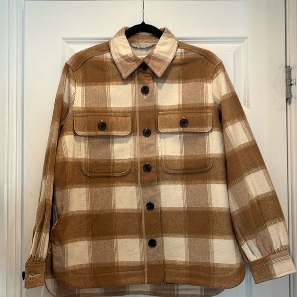 Free Assembly | Jackets & Coats | Free Assembly Tan Cream Plaid Shacket ...